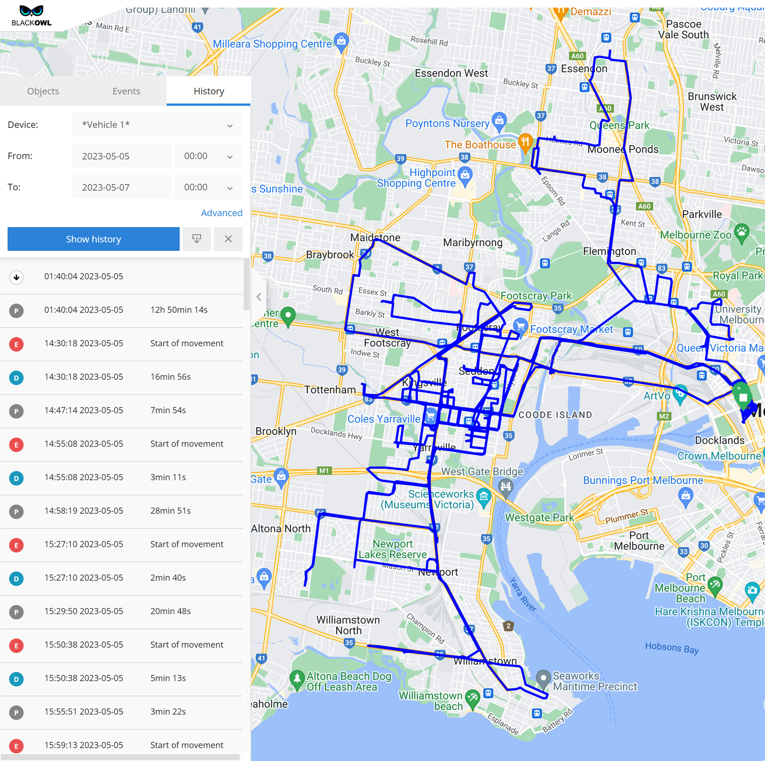 Tracking History – BlackOwl GPS